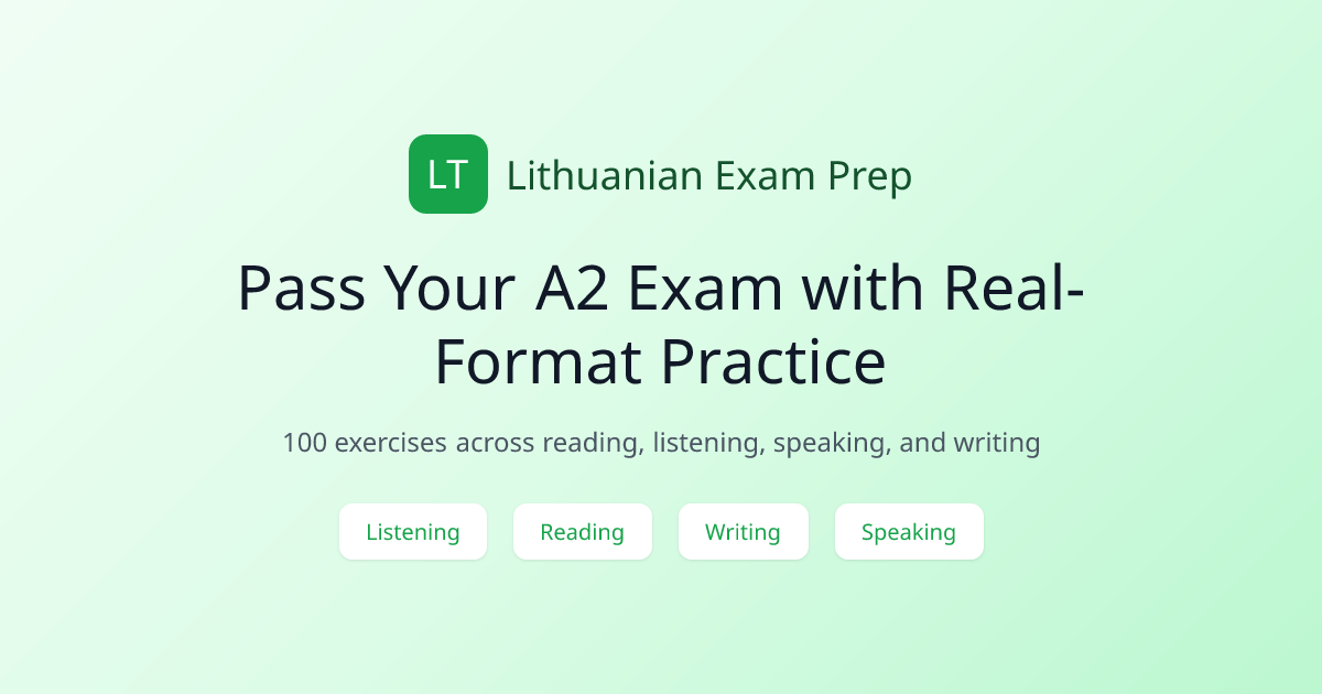 Lithuanian A2 Exam Practice | Free Mock Tests 2026